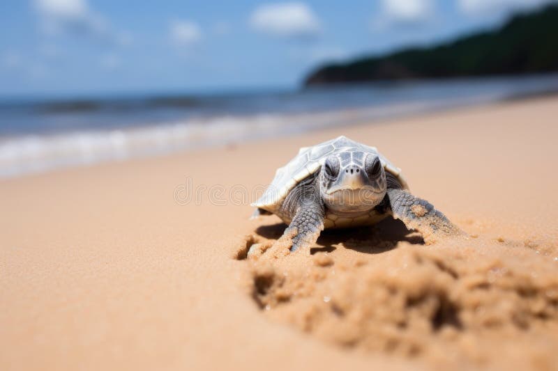 Tiny Turtle with Damaged Shell in the Sand Stock Illustration ...