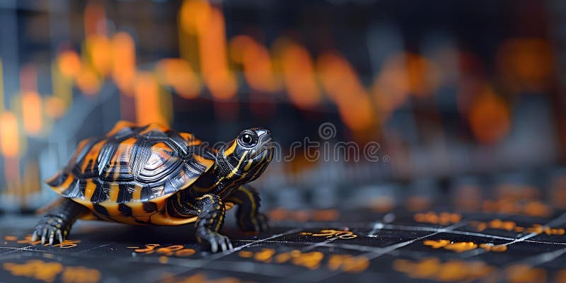 Tiny Turtle Figurine Navigating a Chalkboard Stock Market Value Line ...