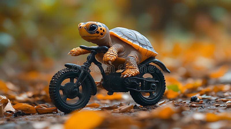 Turtle Riding a Toy Motorcycle in a Forest Setting Stock Illustration ...