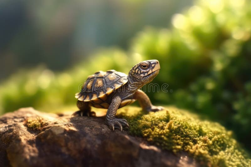 Tiny Turtle Sitting on a Rock Stock Illustration - Illustration of ...