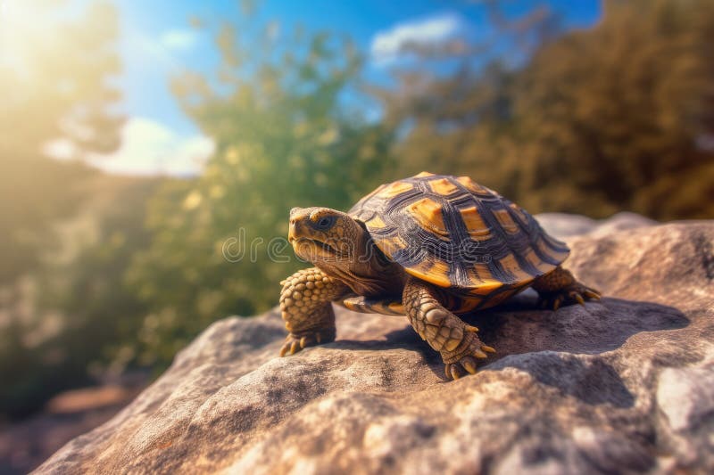 Tiny Turtle Sitting on a Rock Stock Illustration - Illustration of cute ...