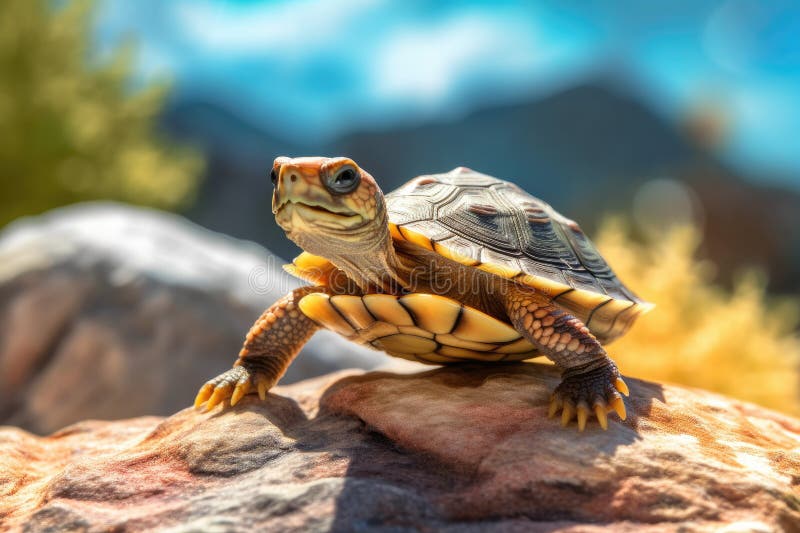 Tiny Turtle Sitting on a Rock Stock Image - Image of turtle, sitting ...