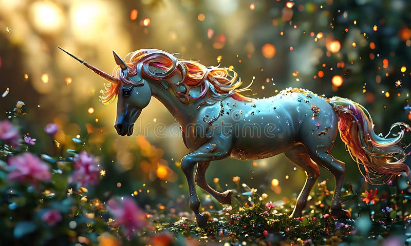 A Tiny Unicorn the Size of a Hummingbird, Hovering Over a Magical ...