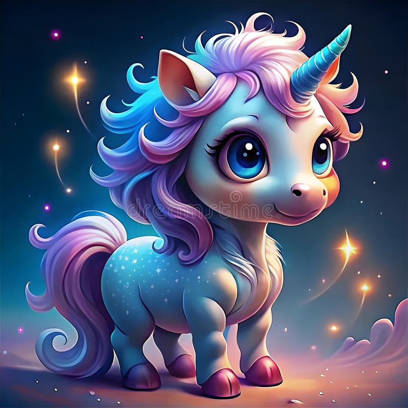 Tiny Unicorn on a Vibrant 3d Animated Backdrop Stock Illustration ...