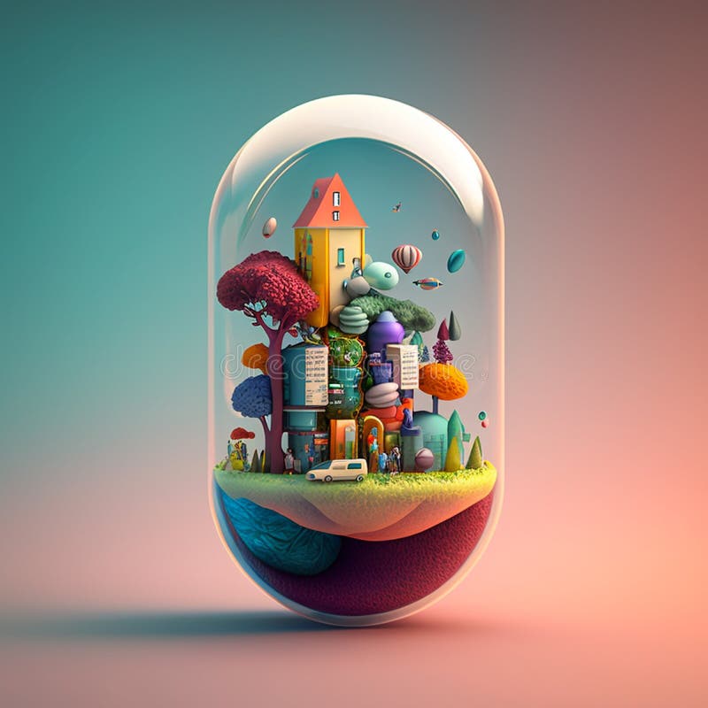 Tiny Universe Inside Transparent Capsule Stock Illustration - Illustration of tree, global ...