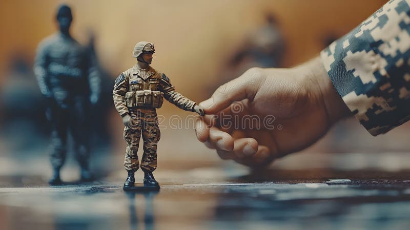 Tiny Veteran Figure Shaking Hands with Micro Size Stock Illustration ...