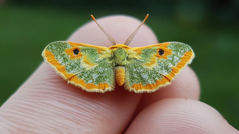 Tiny, Vibrant Moth Resting on a Finger Stock Illustration ...
