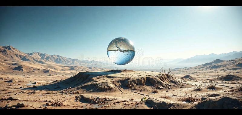 Levitating Droplet: Tiny Water Sphere Above Desiccated Terrain ...