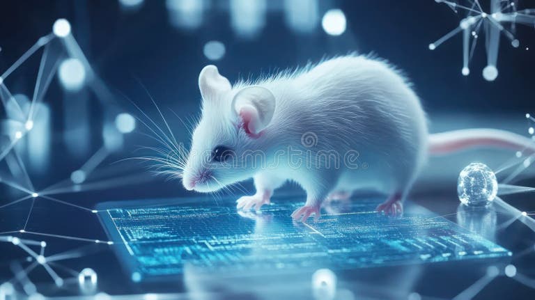 Tiny White Mouse Exploring Digital Tablet Technology Concept Stock ...