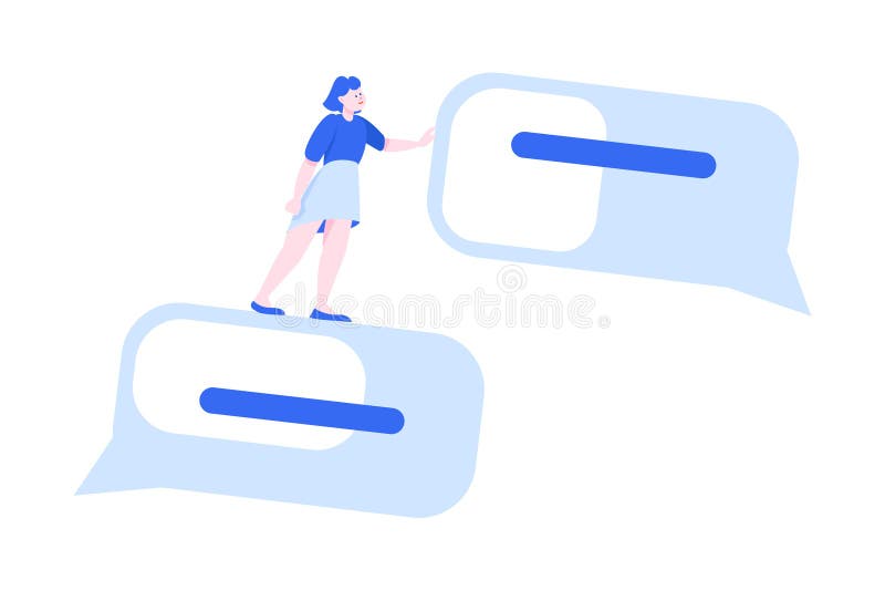 Tiny Woman Character at Huge Chat Messenger Window Vector Illustration ...