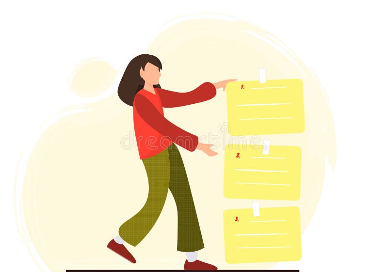 Tiny Woman Hanging Paper Notes, Check List, Information Stock Vector ...