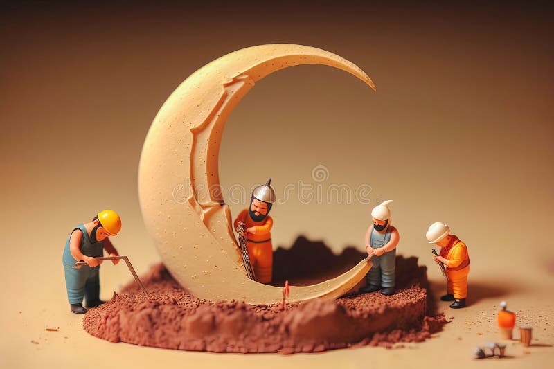 Tiny Workers Building a Crescent Moon on Ramadan, Generative Ai ...
