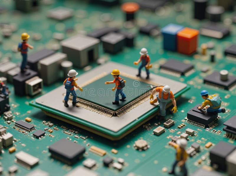Tiny Workers in a Microworld Environment Fix Electronics, Work on a ...