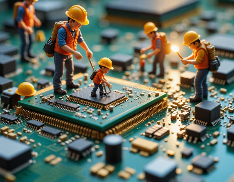 Tiny Workers in the Microworld Repair Electronics Circuit Board ...
