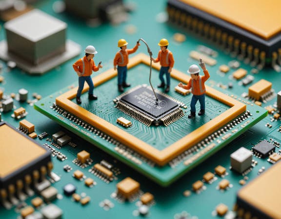 Tiny Workers in Safety Gear Collaborate To Repair a Central Microchip ...
