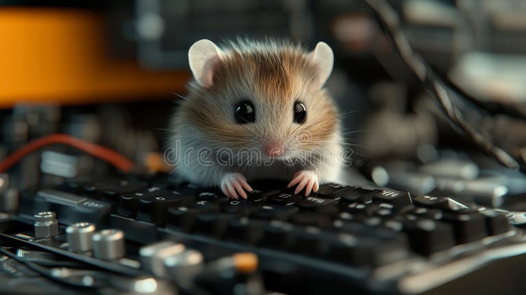 Within a Tiny Workspace, a Hamster Sits at a Desk Typing on a Computer ...