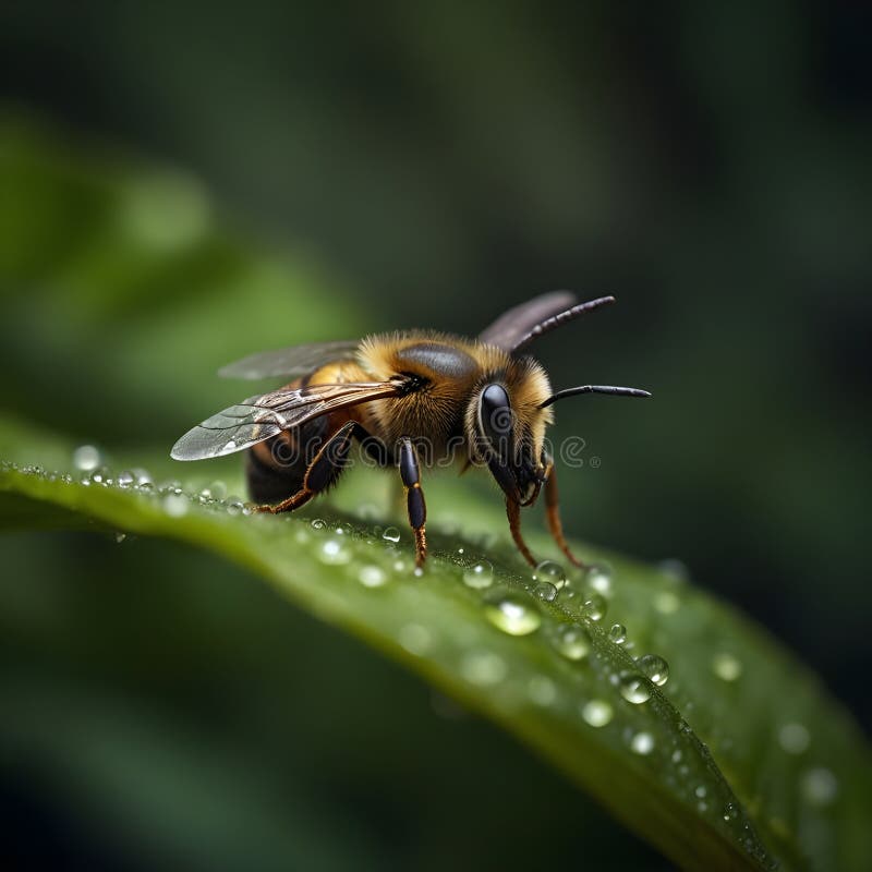 The Tiny World of Bee Macro and Micro Photography with Dew Stock Image ...