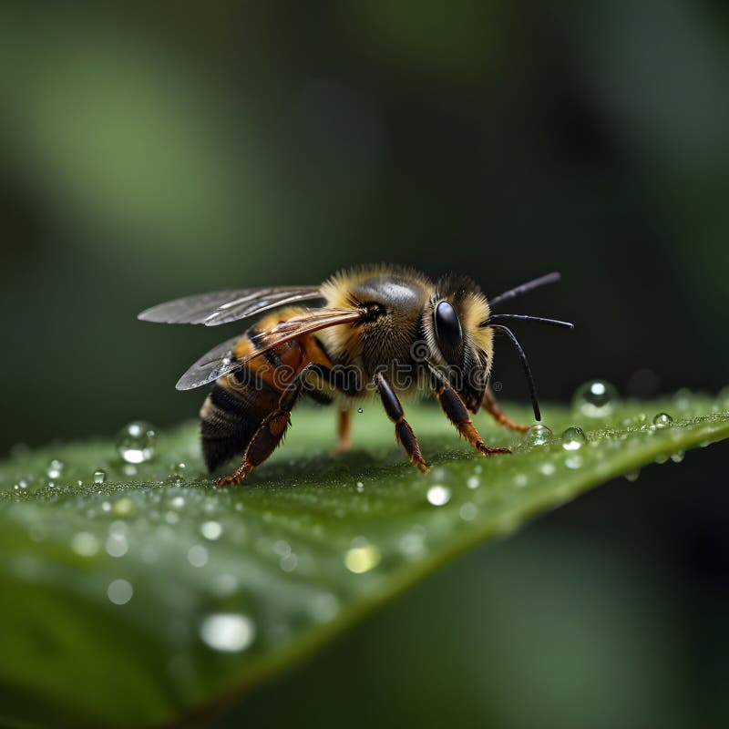 The Tiny World of Bee Macro and Micro Photography with Dew Stock Illustration - Illustration of ...