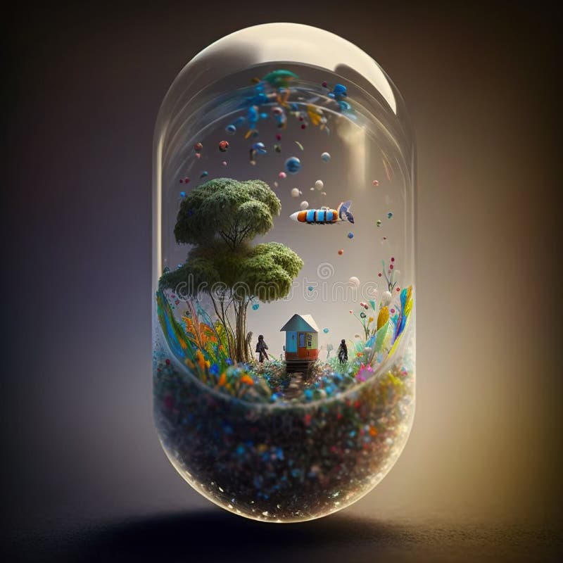 Tiny World Inside Transparent Capsule, Generated AI World Stock ...