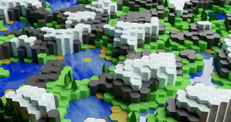 Tiny World Made of Hexagonal Tiles. Isometric View. Video Game Style ...