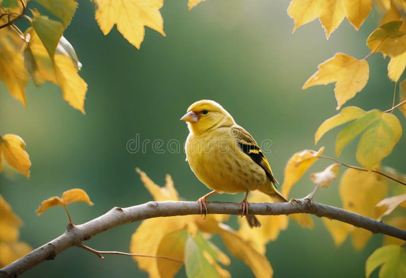 The Tiny Yellow Finch in a Canvas of Autumn Light Stock Illustration ...