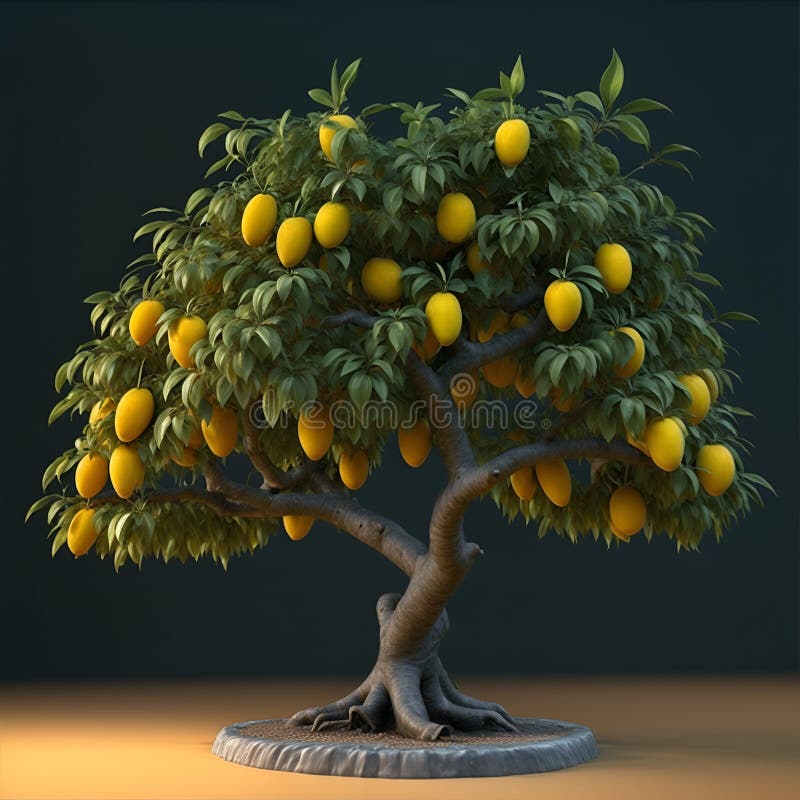 Tiny Yellow Mango Tree with Mangoes Stock Illustration - Illustration ...