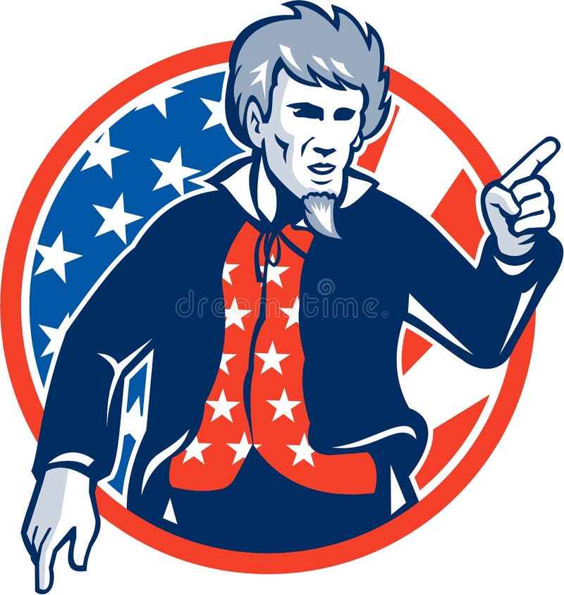 Tio Sam American Pointing Finger Flag Retro Ilustração do Vetor ...