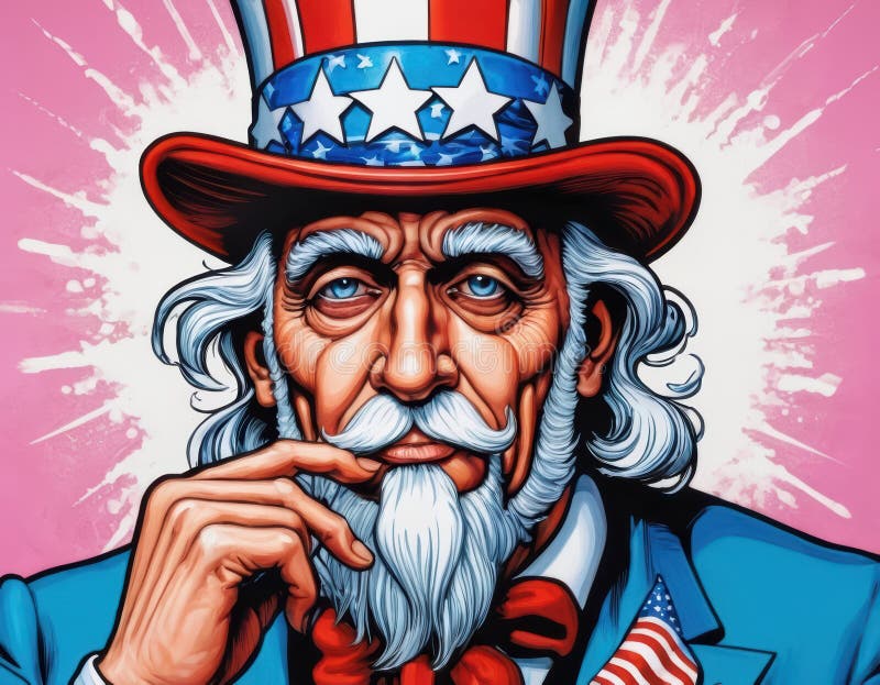 Tio Sam. Usando Cores Azul Vermelha E Branca. Triste Tio Sam Ilustração ...