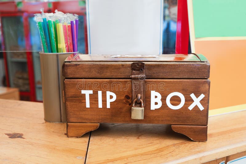 Tip Box in the Form of a Vintage Retro Chest with a Lock in a Cafe or ...