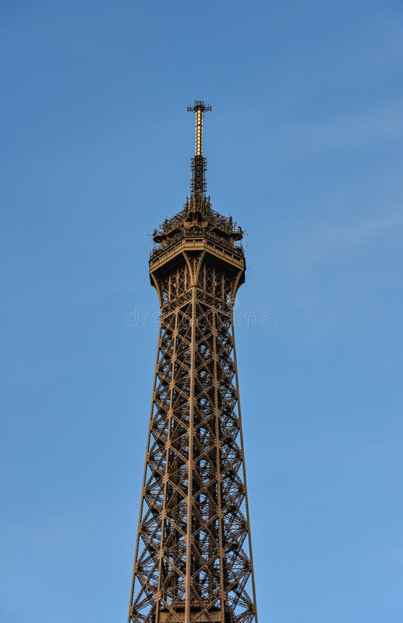 Tip of the Eiffel Tower on the Blue Sky Stock Image - Image of statue ...
