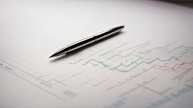 Tip of an Expensive Pen Lies on White Sheets with Graph, Spreadsheet ...