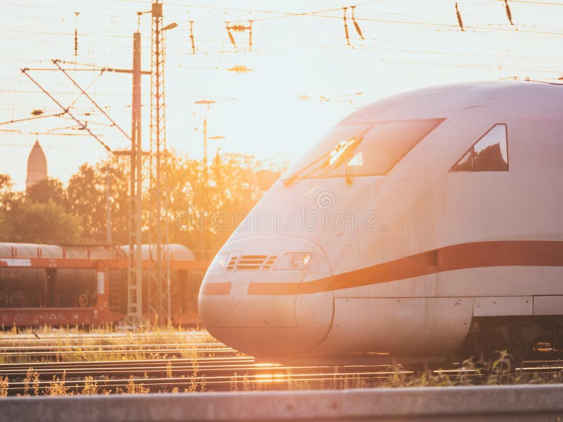 Tip of German ICE High Speed Train during Sunset Stock Image - Image of ...
