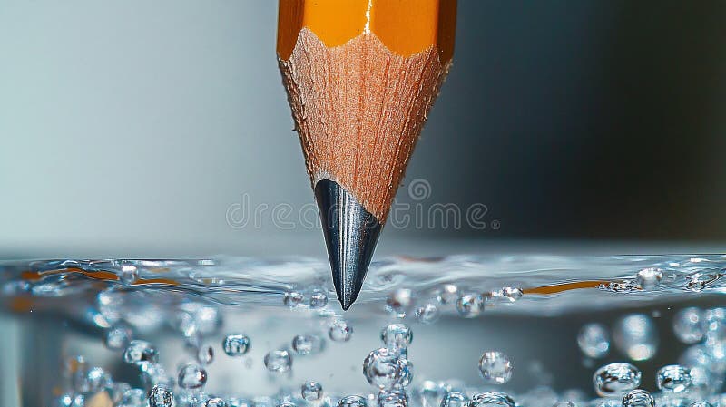 Tip of Sharp Pencil Submerging Under Water Close Up Stock Illustration ...