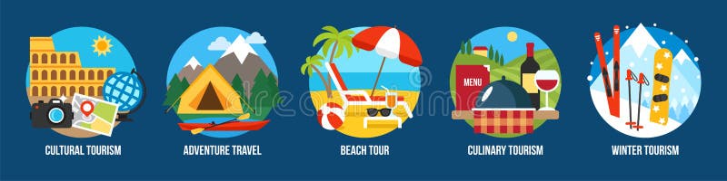 Tipi Di Linee Turismo Set Di Icone Colori. Caratteri Carini Nei ...