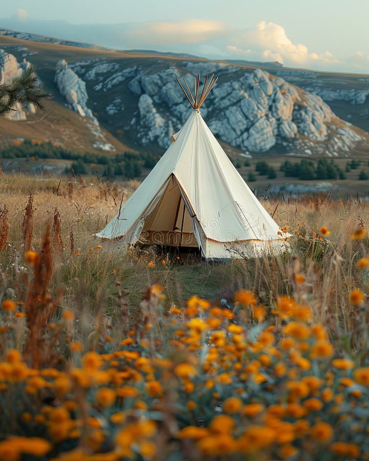 A Tipi Tent in a Field with Flowers Stock Photo - Image of tipi ...