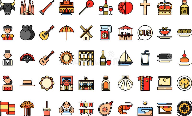 Tipical Spanish Icons High-Quality Vector Icons Collection with ...
