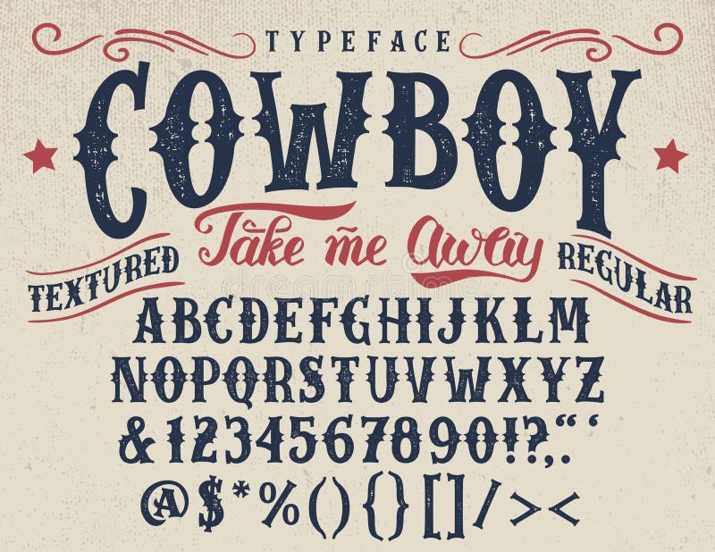 Tipografía Texturizada Retra Handcrafted Vaquero Ilustración del Vector ...