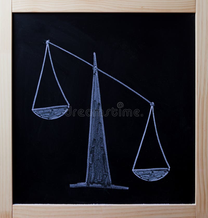 Tipped Scales Drawn on Blackboard Stock Image - Image of comparison ...
