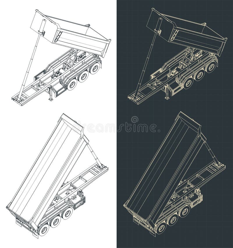 Tipper Semi Trailer Isometric Drawings Stock Vector - Illustration of ...