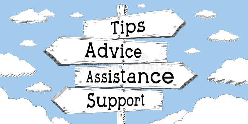 Tips, Advice, Assistance, Support - Outline Signpost with Four Arrows ... Tips, Advice, Assistance, Support - Outline Signpost with Four Arrows ...