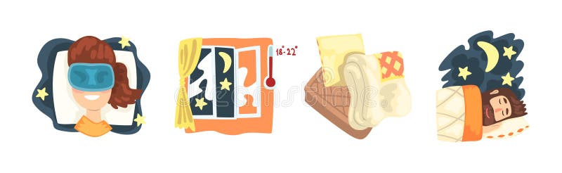 Tips for Better Sleep and Healthy Night Rest Vector Set Stock ...