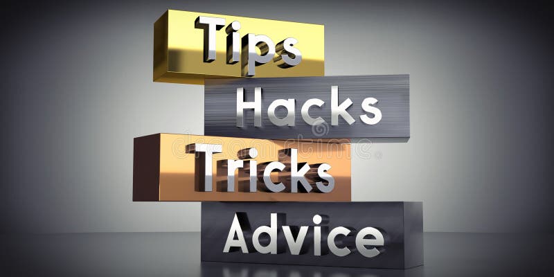 Tips, Hacks, Tricks, Advice - Words on Metal Blocks Stock Illustration - Illustration of help ...