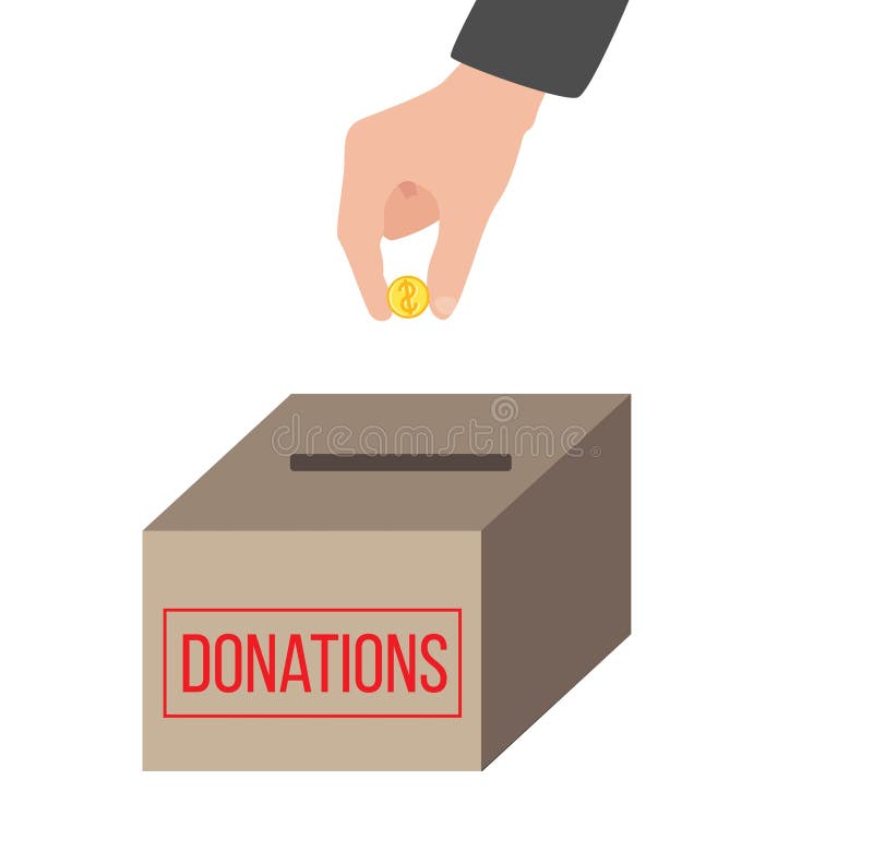 Hand of Businessman Throwing a Donation Coin into the Box Stock ...