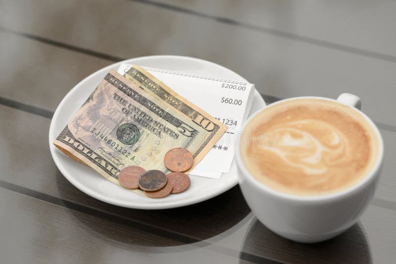 Tips, Receipt and Cup with Coffee on Wooden Table Stock Photo - Image ...