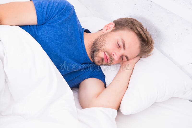 Tips Sleeping Better. Man Handsome Guy Sleeping. Get Enough Amount of ...