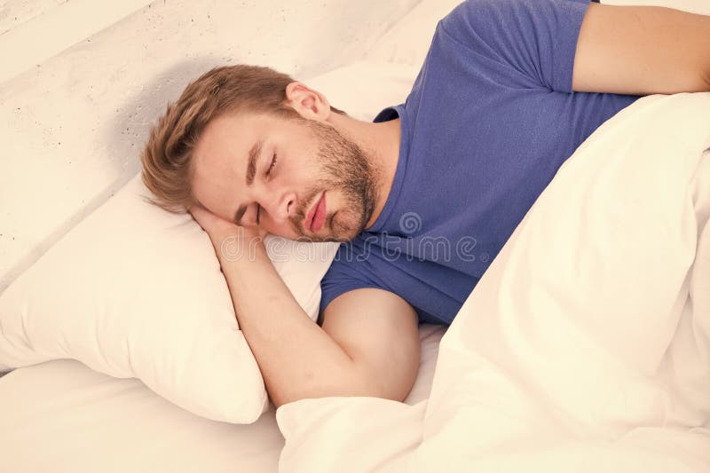 Tips Sleeping Better. Man Handsome Guy Sleeping. Get Enough Amount of ...