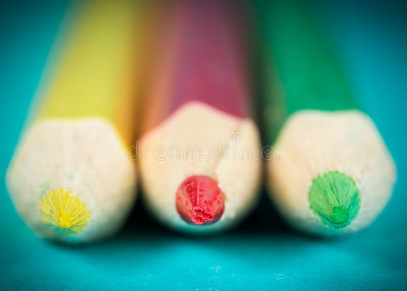 Tips of Three Colored Pencil Stock Image - Image of draw, sharp: 89102187