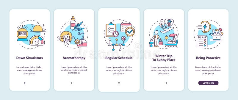 Tips To Ease SAD Onboarding Mobile App Page Screen with Concepts Stock ...