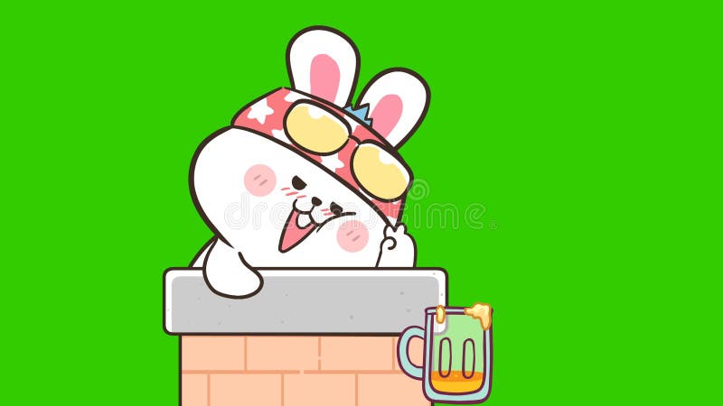 Tipsy White Rabbit Cartoon on Green Screen for Easy Compositing Stock ...