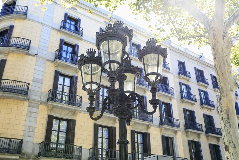 Tipycal Street Light Sited in Barcelona Stock Image - Image of glass ...